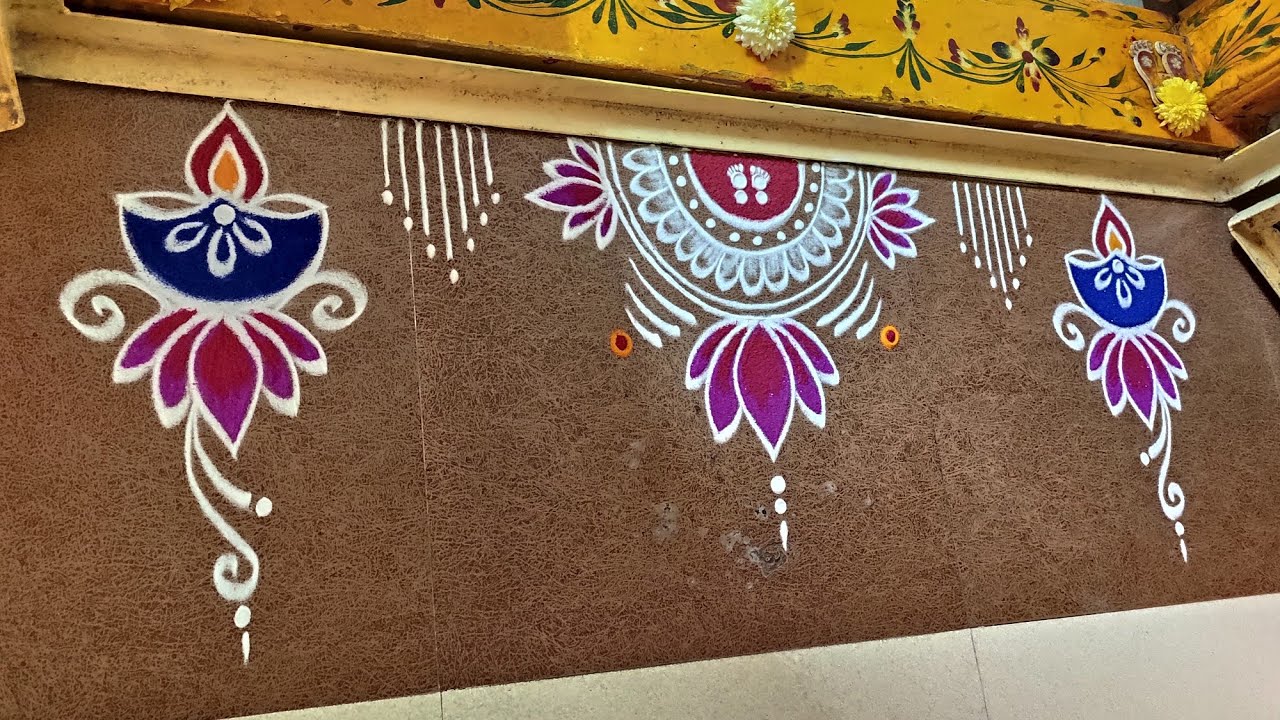Easy Diwali rangoli border designs | Deepavali muggulu | Diya rangoli ...