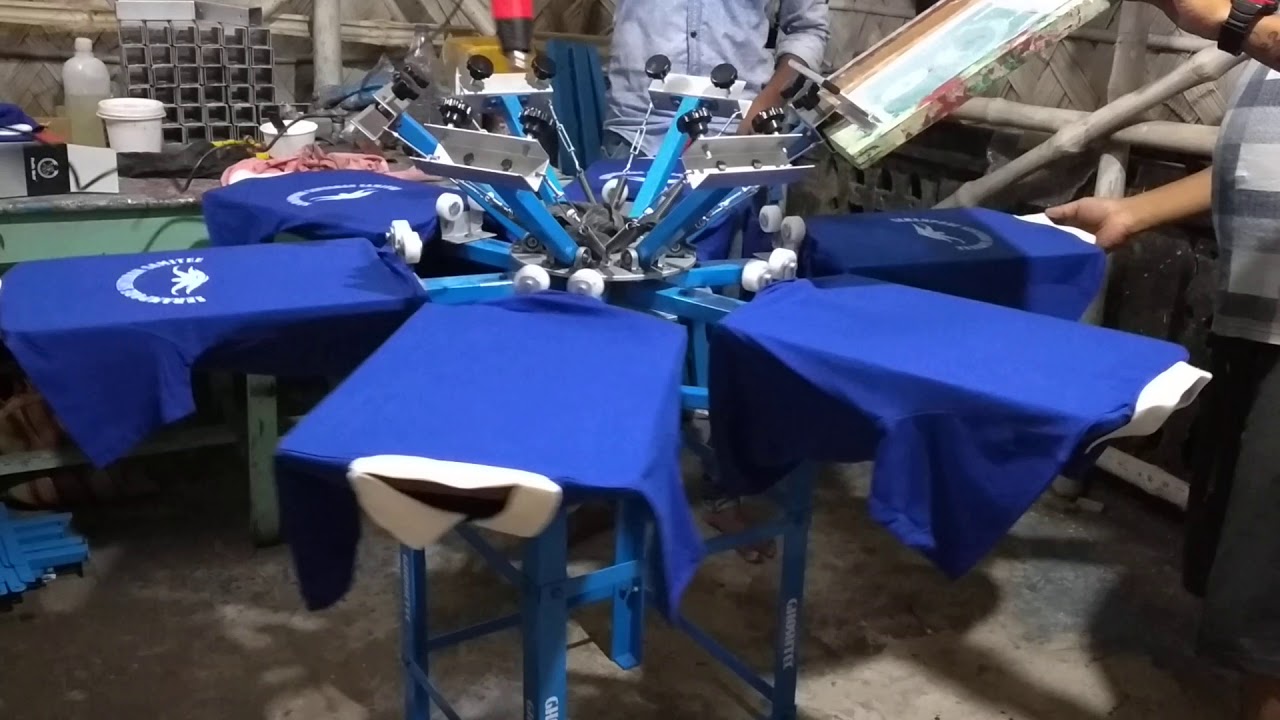 6 colour 6 station screen print machine - YouTube