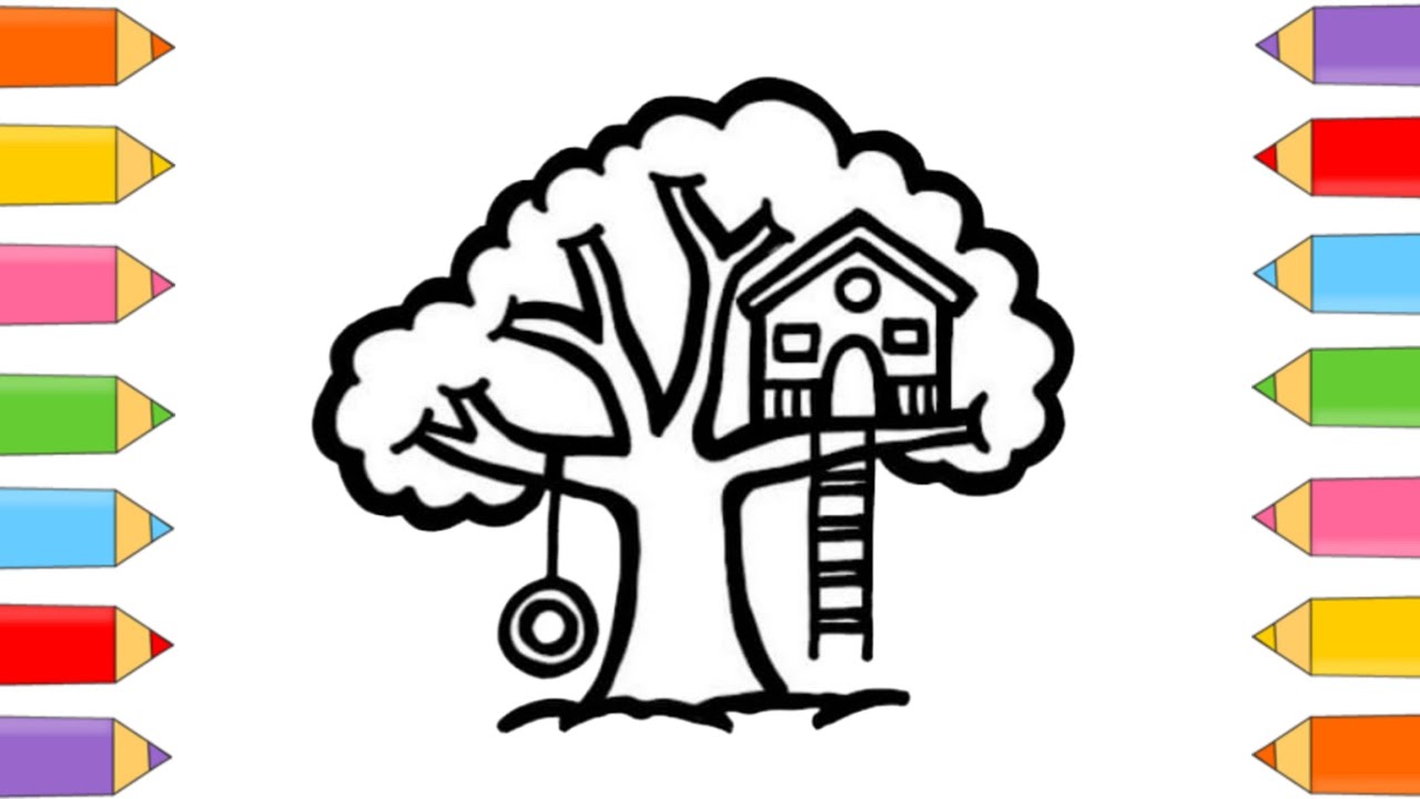 Tree 🌲 house Drawing | Simple Drawing and Colouring | easy drawing step ...