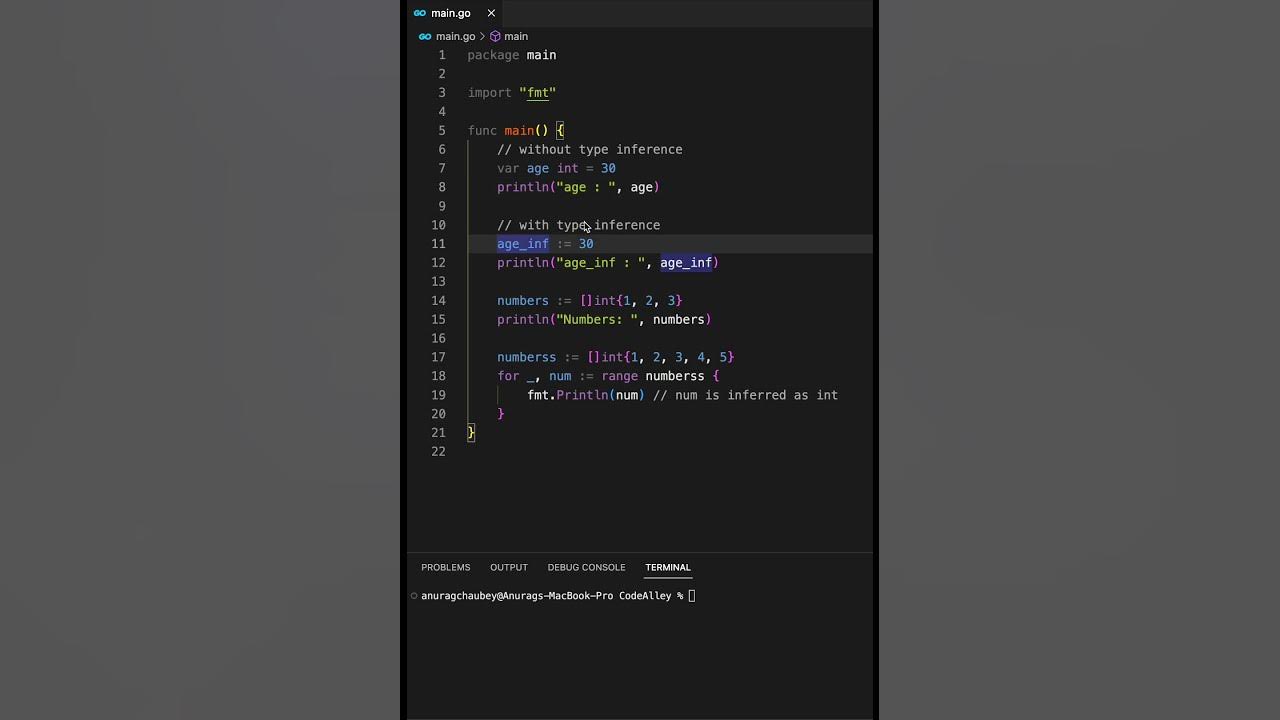 Type Inference #golang #visualstudio #learning #coding #shorts #vscode #basics - YouTube