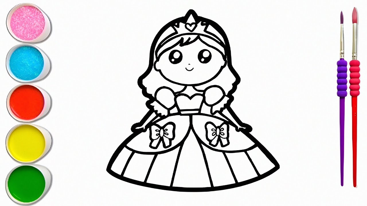Beautiful Princess Drawing, Painting Colouring For Kids Toddlers | How ...