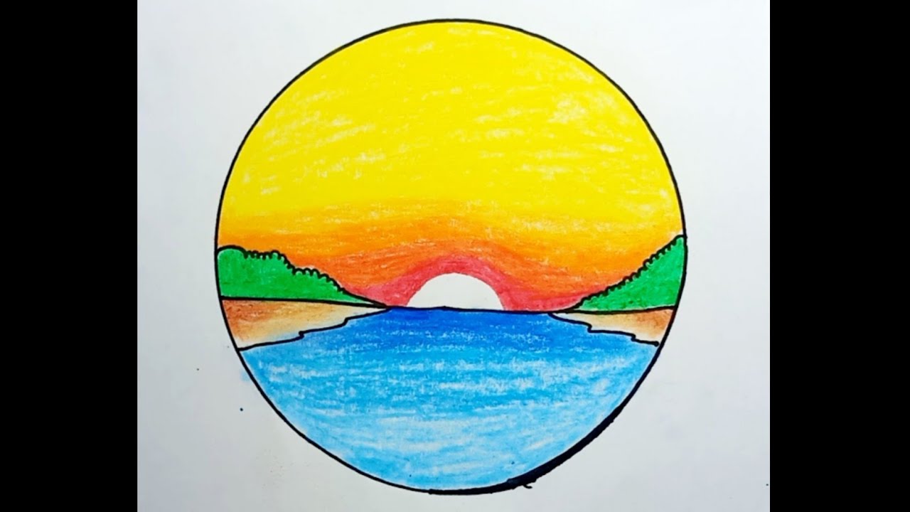 How To Draw Sunset Scenery With Oil Pastels |Drawing Sunset Scenery In ...