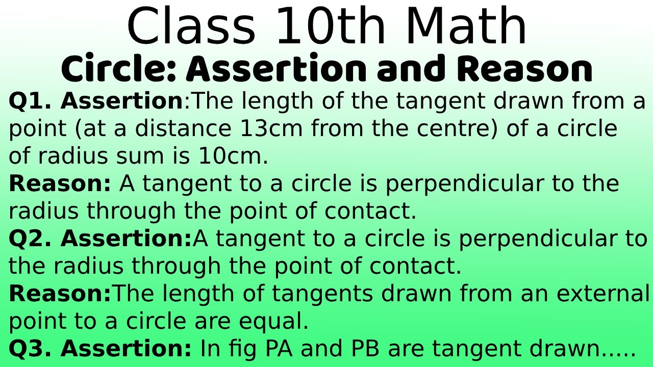 Circle: Assertion and Reason Questions | class 10 math tutorial | CBSE board exam - YouTube