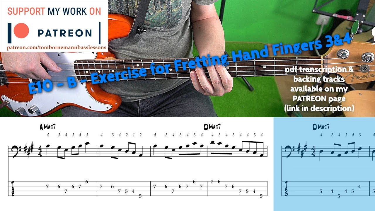 E10 - B - Exercise for Fretting Hand Fingers 3 & 4 (3 tempo exercise ...
