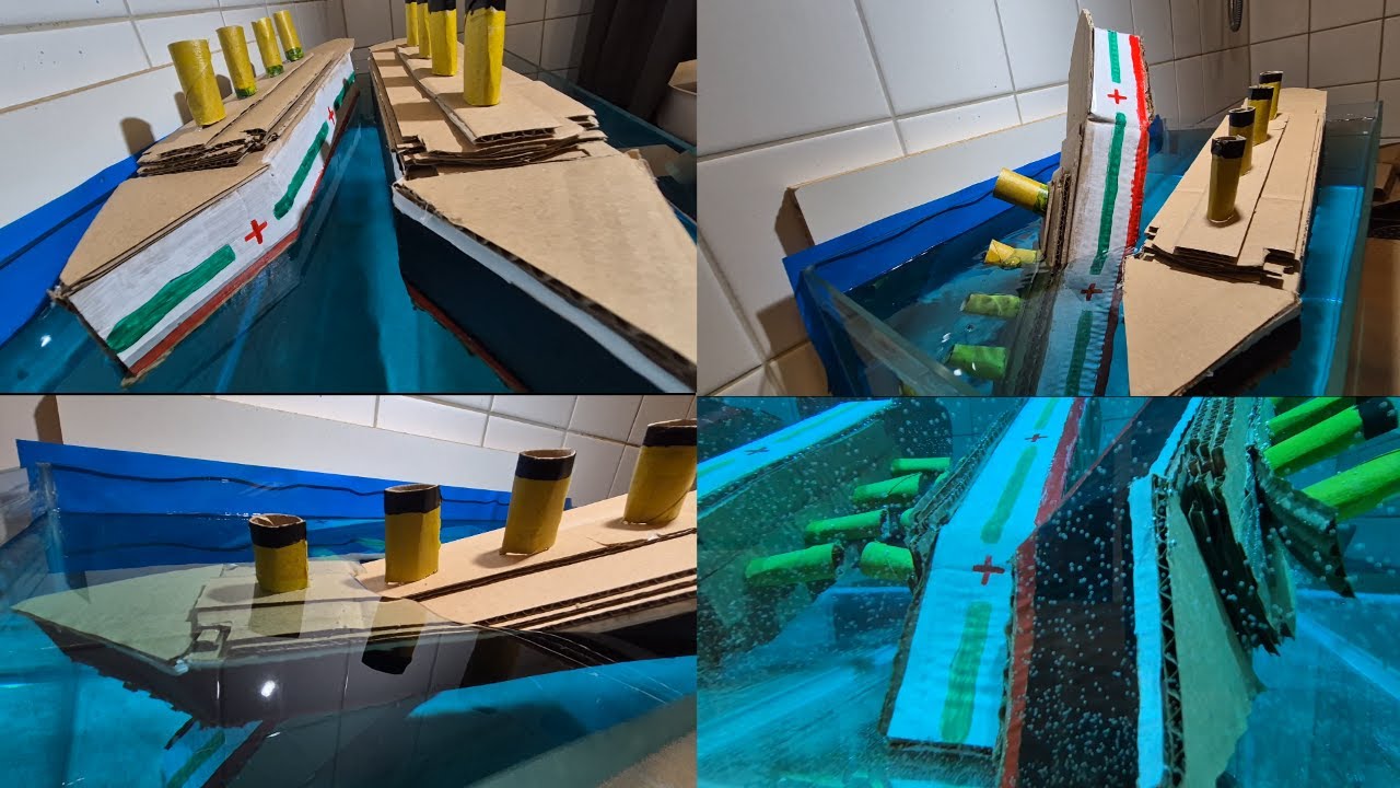 Testing and Sinking Titanic,Britannic Cardboard Models - YouTube