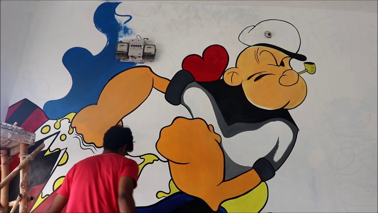 Popeye graffiti wallpainting [] wallpaintings [] popeye - YouTube