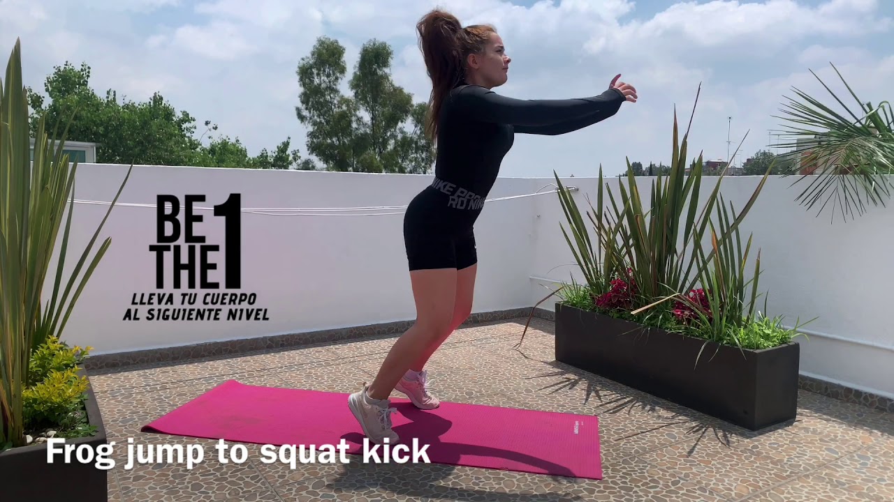 Frog jump to squat kick - YouTube