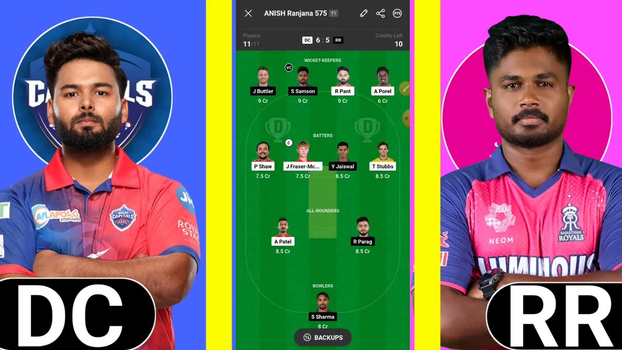 DC VS RR DREAM 11 TEAM || DEL VS RAJ MY 11 CIRCLE TEAM #dcvsrr - YouTube