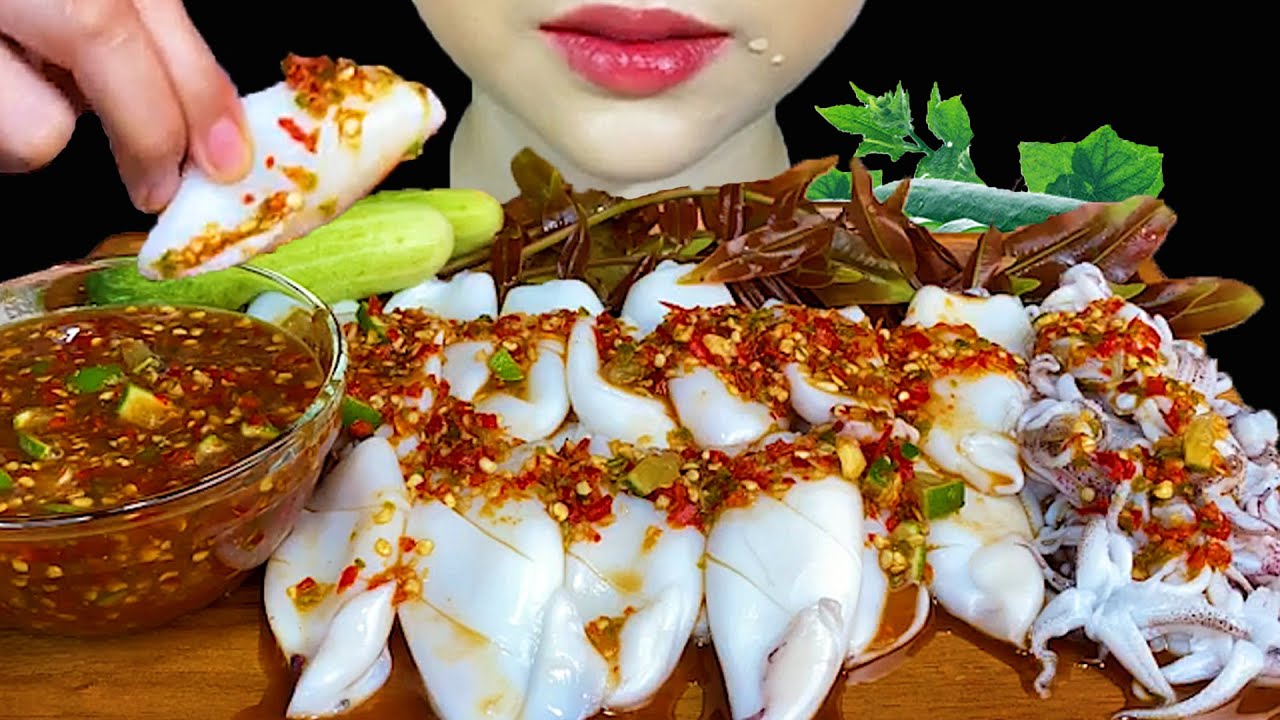 Baby Squid White Wind & Thai Seafood Sauce * MUKBANG EATING SEAFOOD ...