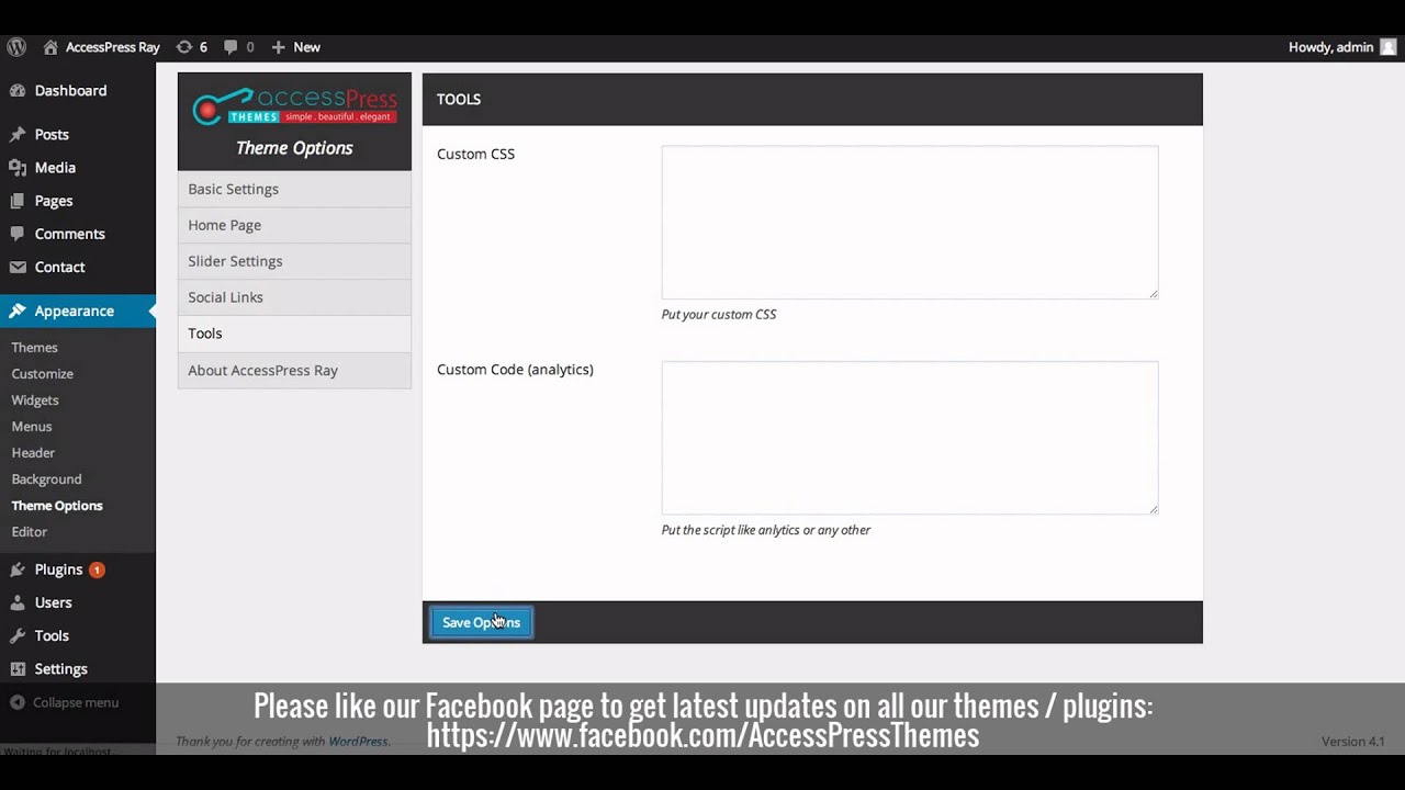 Free WordPress Theme AccessPress Ray - How to Configure Tools Settings and Add widgets on Footer ...