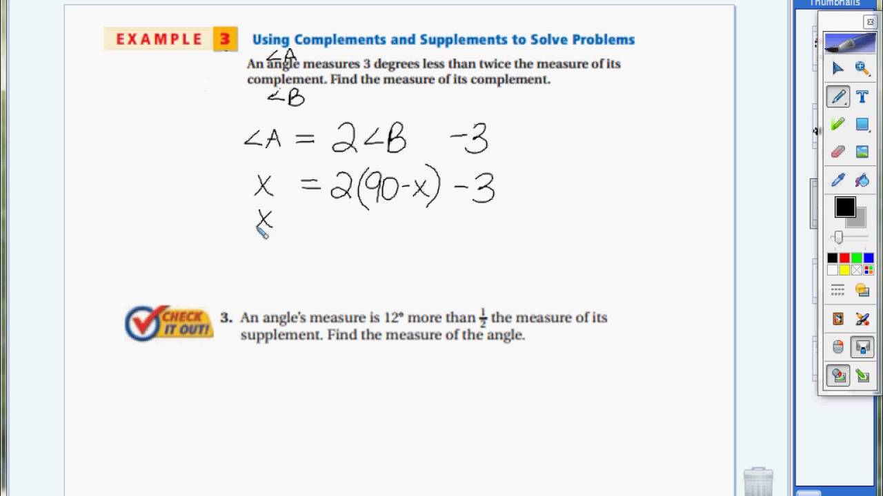 1.4 Example 3 Use complements and supplements to solve problems - YouTube