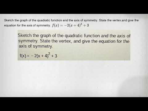 Sketch the graph of the quadratic function and the axis of symmetry. State the vertex.and give ...