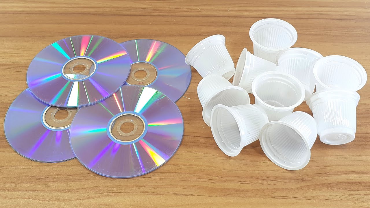 WASTE PLASTIC COFFEE CUPS & CD DISC REUSE IDEA | DIY DECORATION | BEST ...