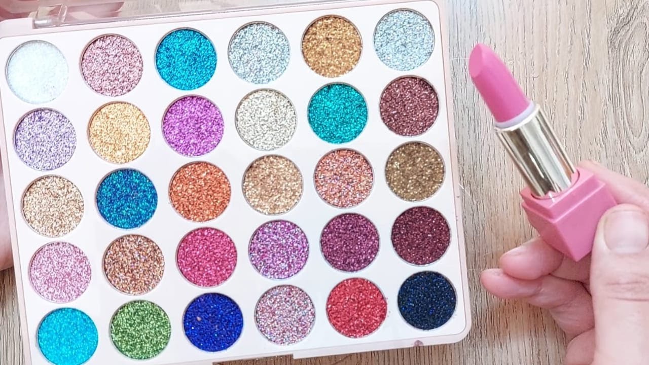 Satisfying Slime Coloring with Makeup! Mixing Eyeshadow & Lipstick into ...