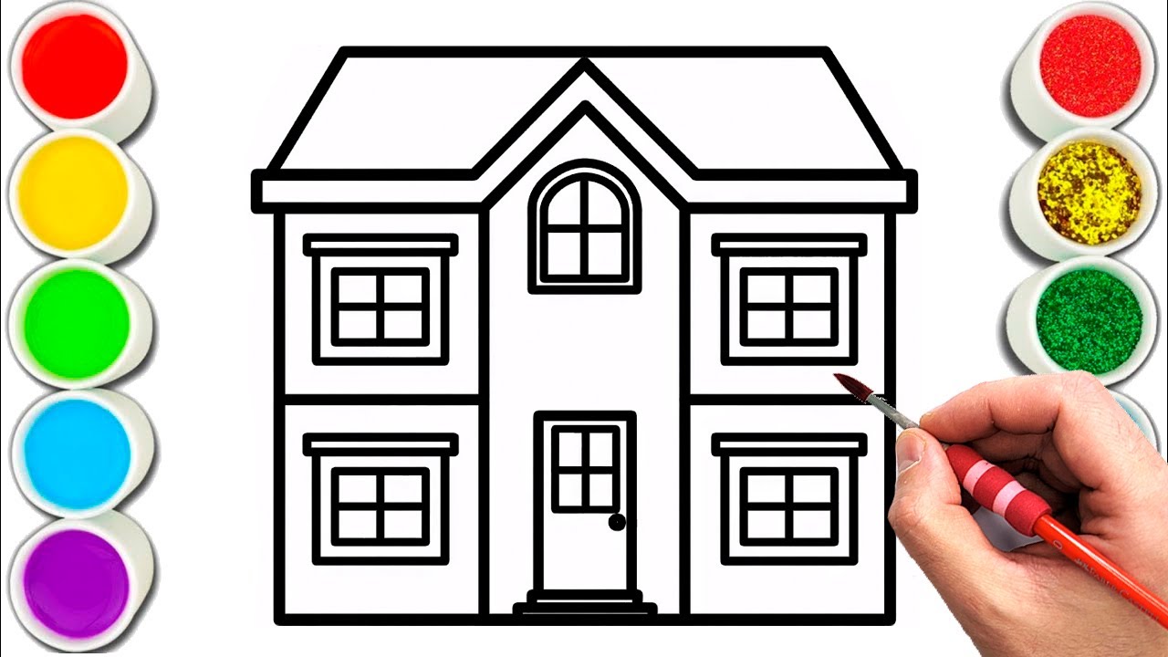 Simple Two-storey house Drawing, Painting & Coloring For Kids and ...