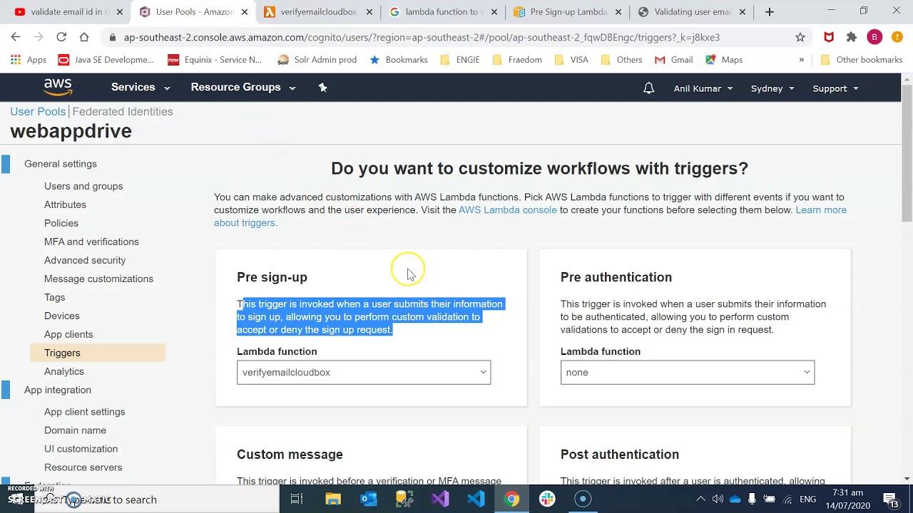 Validate Pre sign-up email id in AWS Cognito - YouTube
