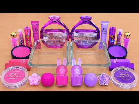 Pink vs Purple - Mixing Makeup Eyeshadow Into Slime ASMR