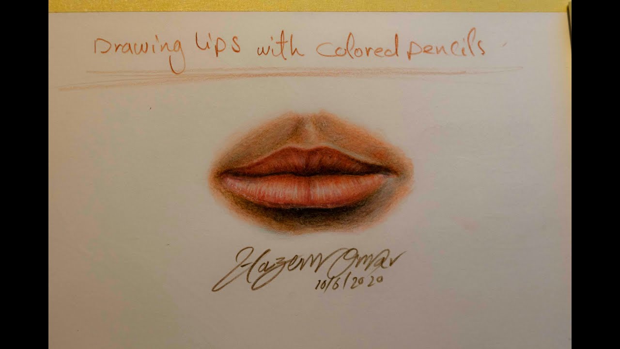 Draw and shade lips with colored pencils - front view - YouTube