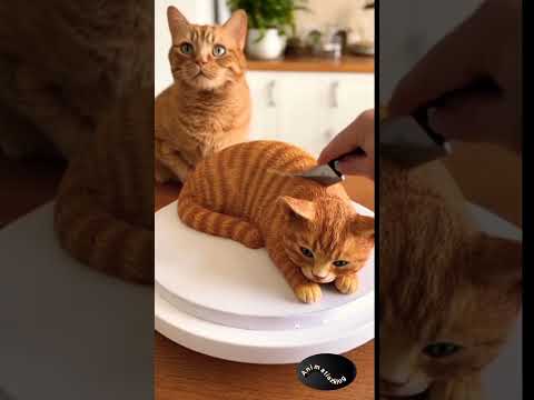 fluffy muffy cat 😳😭 cutting cake💀#shorts #cat #cake #ai #sora #animals #trending #viral #memes