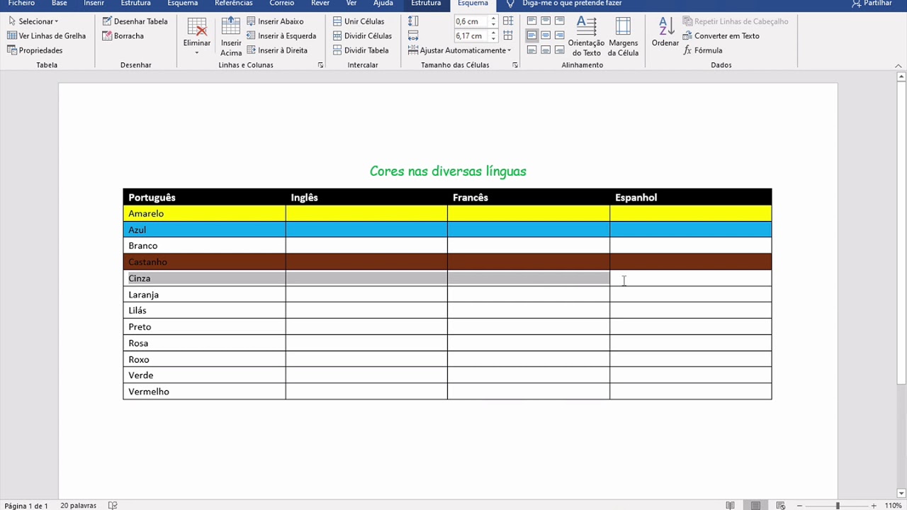 Construção de Tabela de Cores no Microsoft Word - YouTube