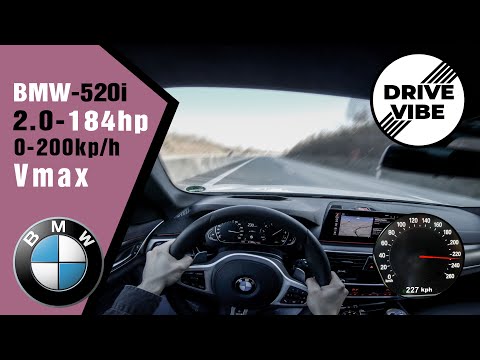 [4k] BMW 520i (2020) 184hp - POV - 0-100kph 100-200kph Autobahn - Vmax - TopSpeed