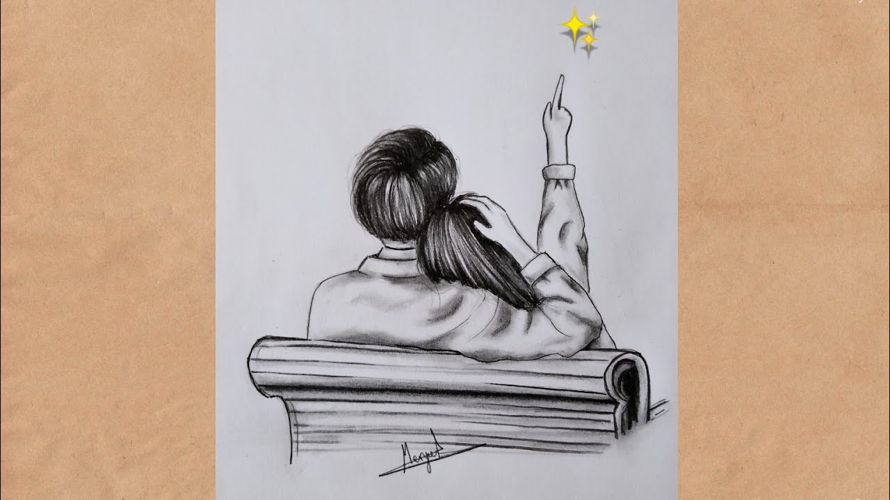 How to draw Romantic lovely couple sitting on a chair💑Cute couple ...