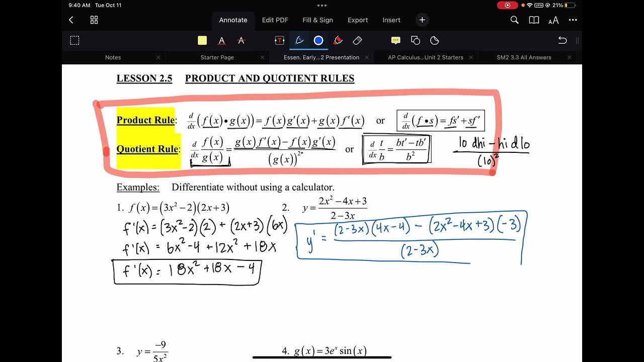 AP Calculus Product and Quotient Rules - YouTube