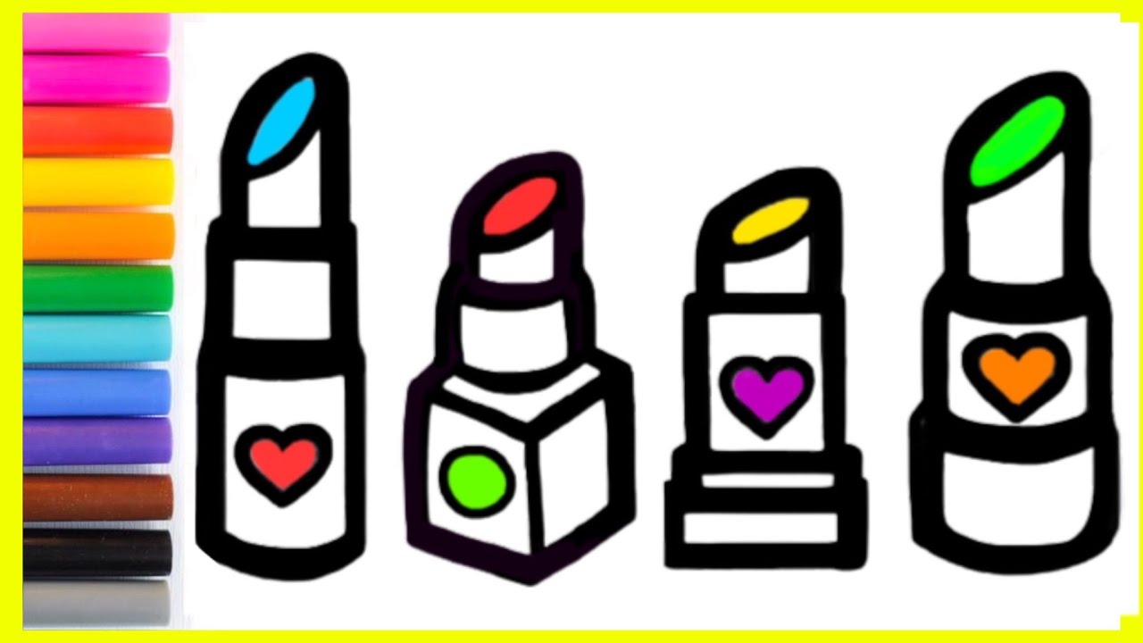 Cute Lipstick Drawing Painting & Colouring for kids Toddlers/ How to ...