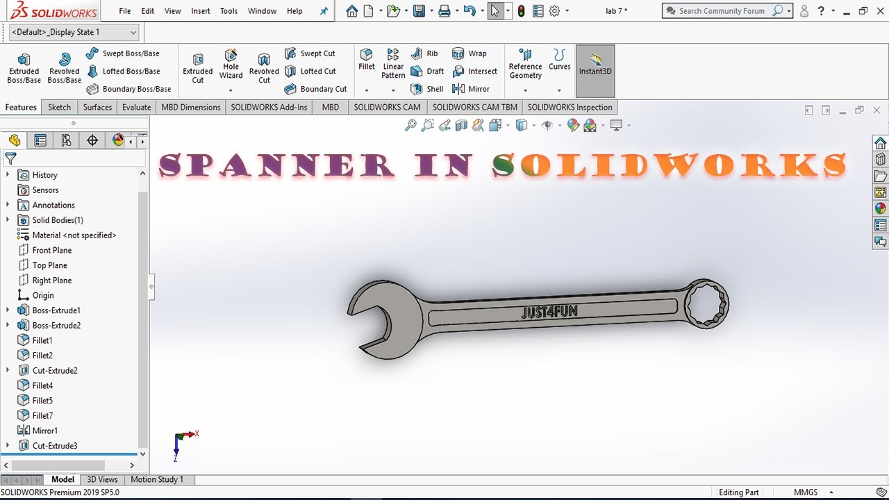 How to make a Spanner in SolidWorks | | SolidWorks 2019 | | Simple way ...