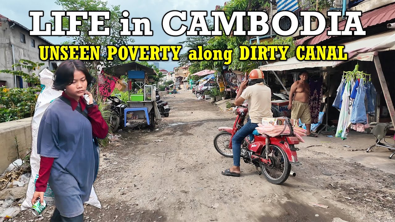 UNSEEN POVERTY along DIRTY CANAL in PHNOM PENH CITY, CAMBODIA - [2K] Walk Tour - YouTube