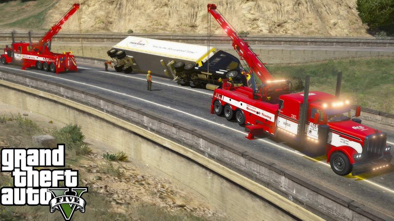 Heavy Wrecker Rotator Flipping Overturned Truck in GTA 5 - YouTube