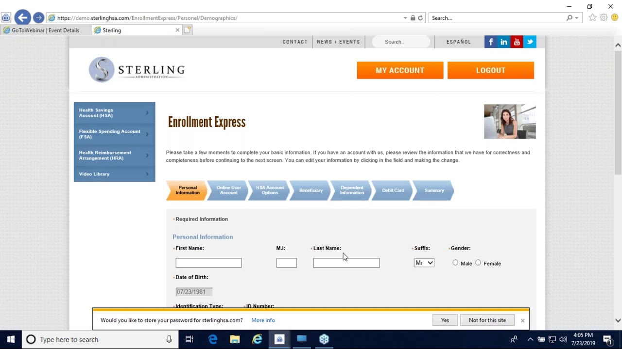 'How-To" Demo: HSA Enrollment With User Name and Password Employer and ...