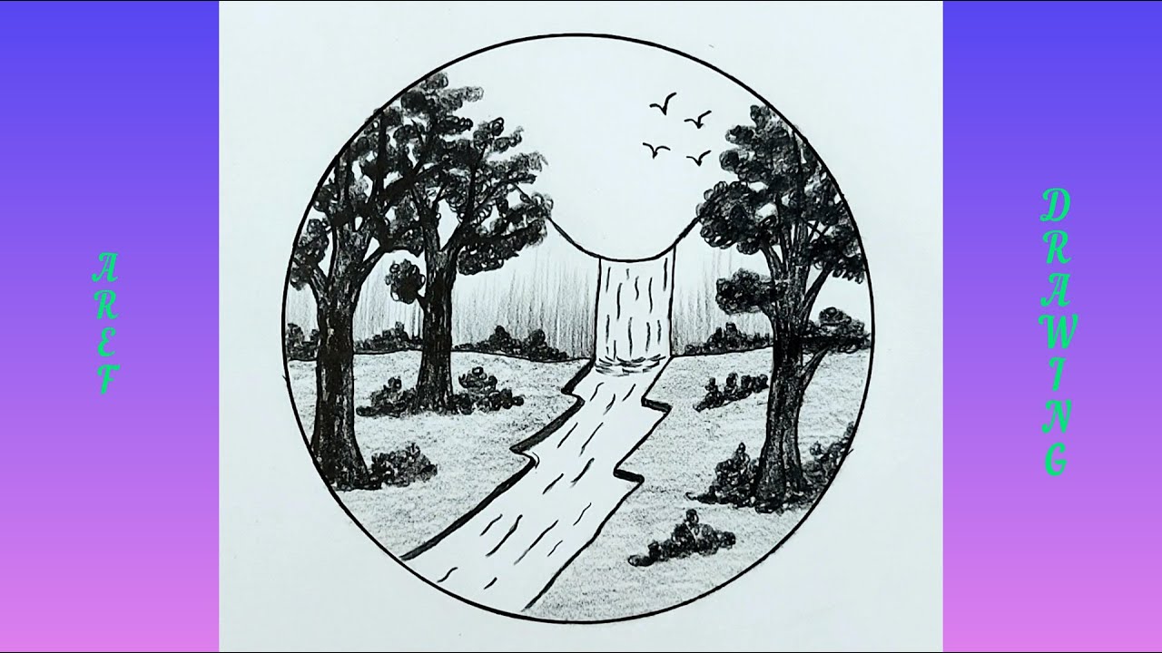 Easy Circle Landscap Drawing |Easy Circle Scenery Drawing Step By Step ...
