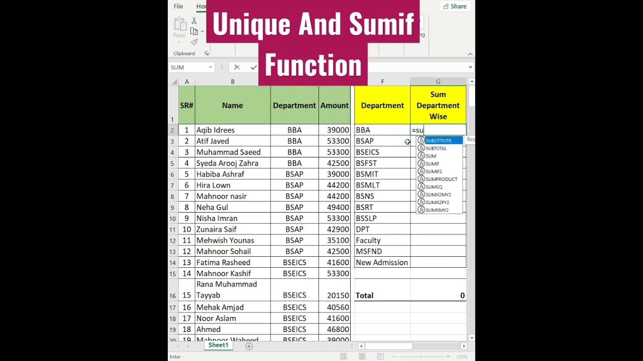 Excel Tips and Tricks | Unique and Sumif function #shorts #viral #trending #exceltips - YouTube