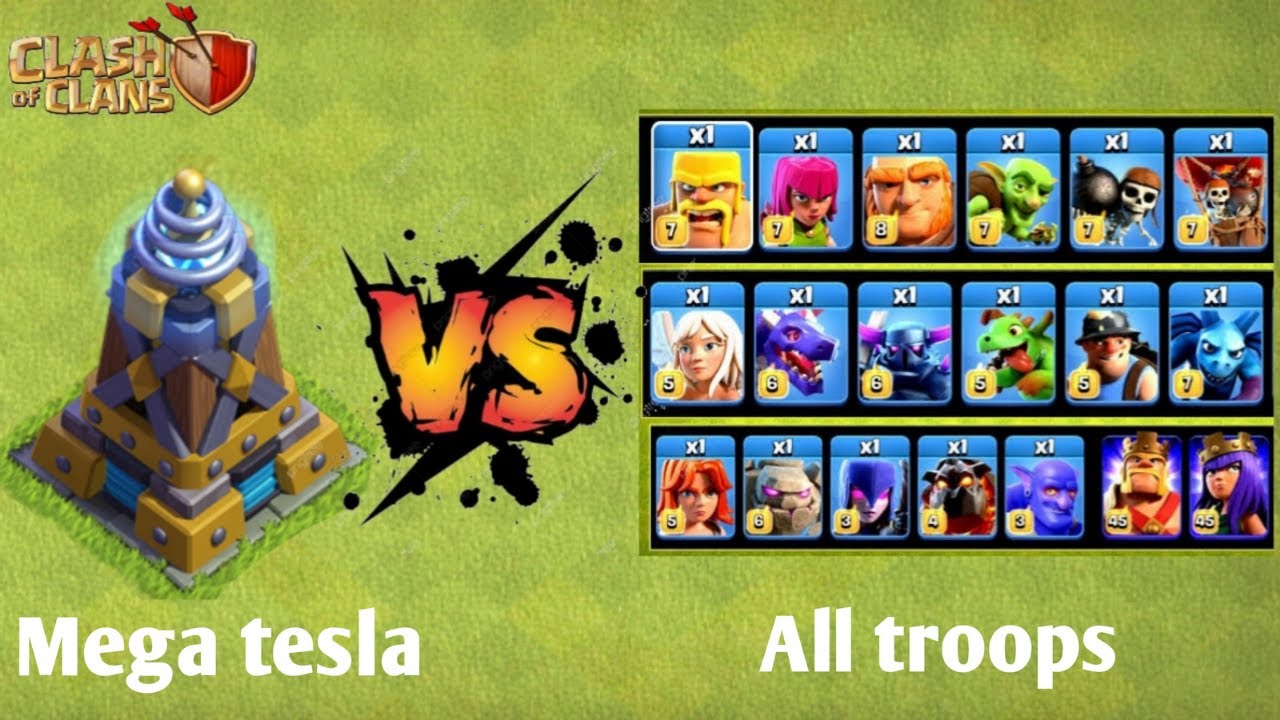 Mega Tesla vs all troops and heroes||clash of clans || mega Tesla coc ...