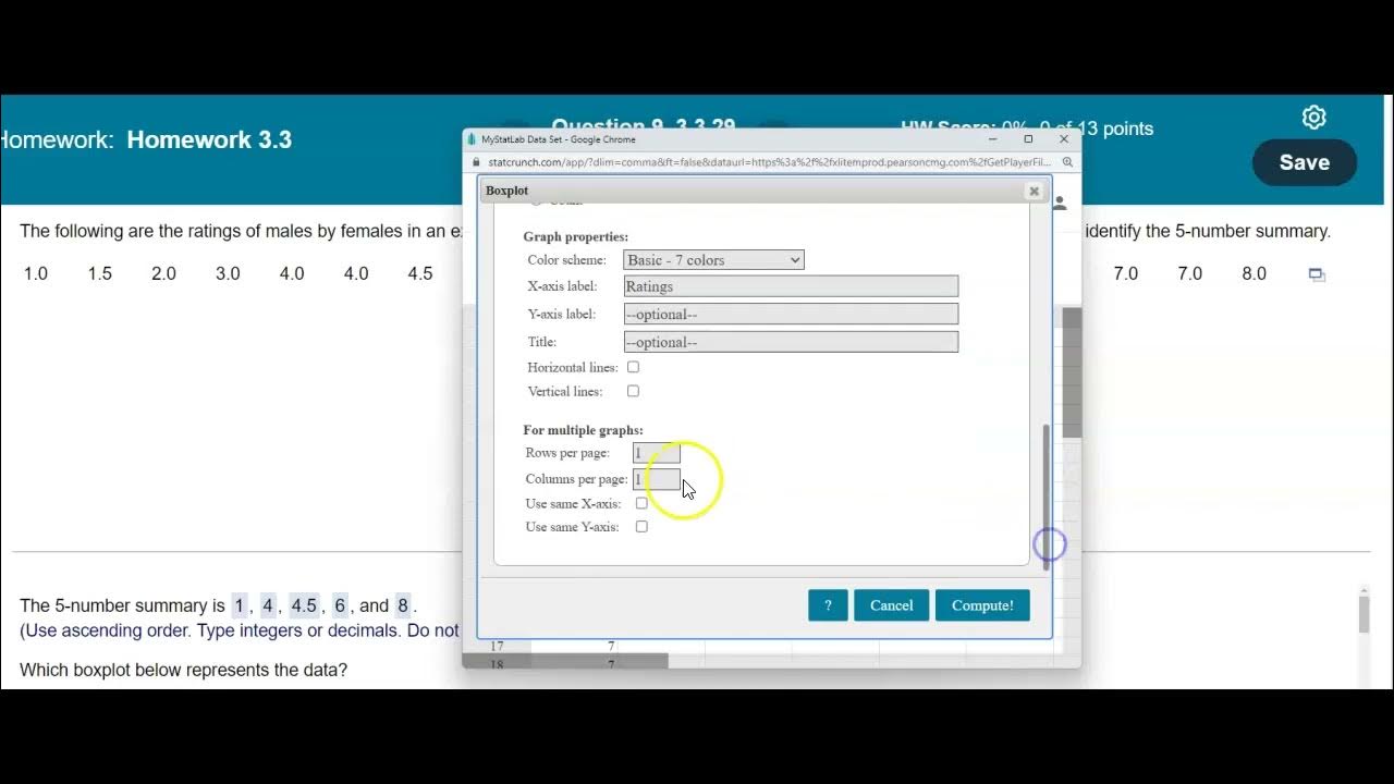 Math 14 HW 3.3.29 Construct a boxplot and identify the 5-number summary ...