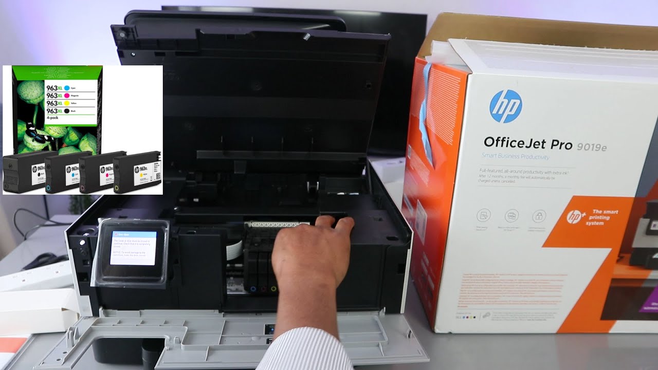 Replace Ink Cartridges 963 | HP Officejet 9019e Printer - YouTube