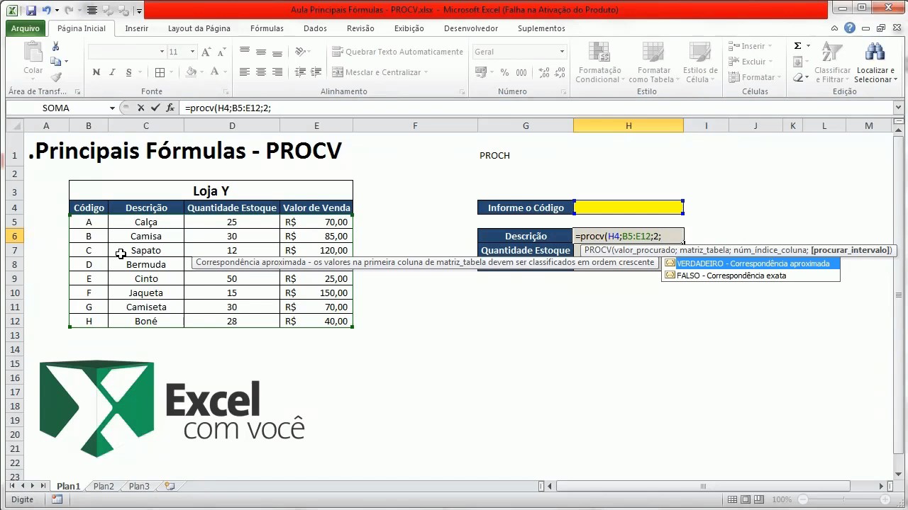 Curso Excel Com Você - Aula 009 Principais Fórmulas PROCV - YouTube