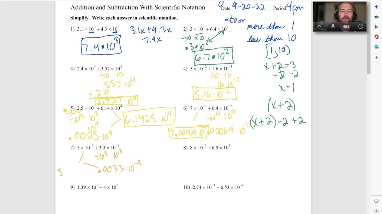 Adding and Subtracting Scientific Notation- Algebra 1 Kuta Worksheet ...