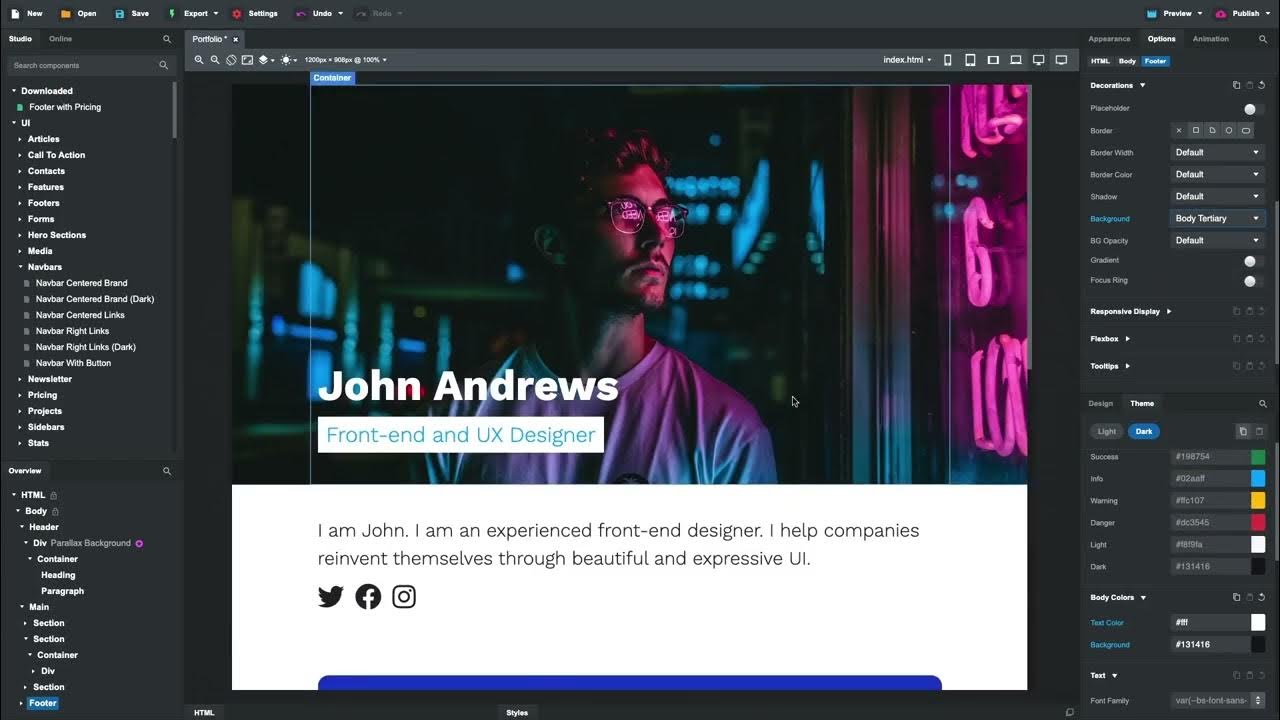 Designing Dark Mode Websites with Bootstrap Studio - YouTube