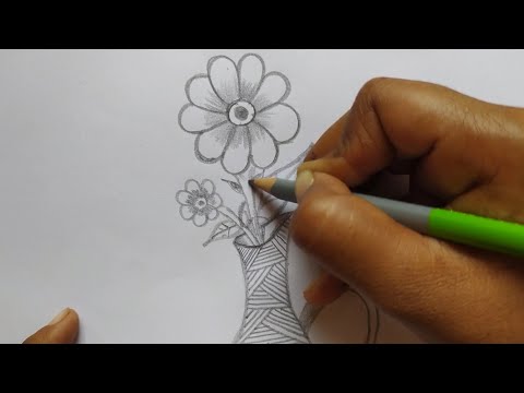 easy new flower with vase drawing #18 || beginners drawing || Rural Arts