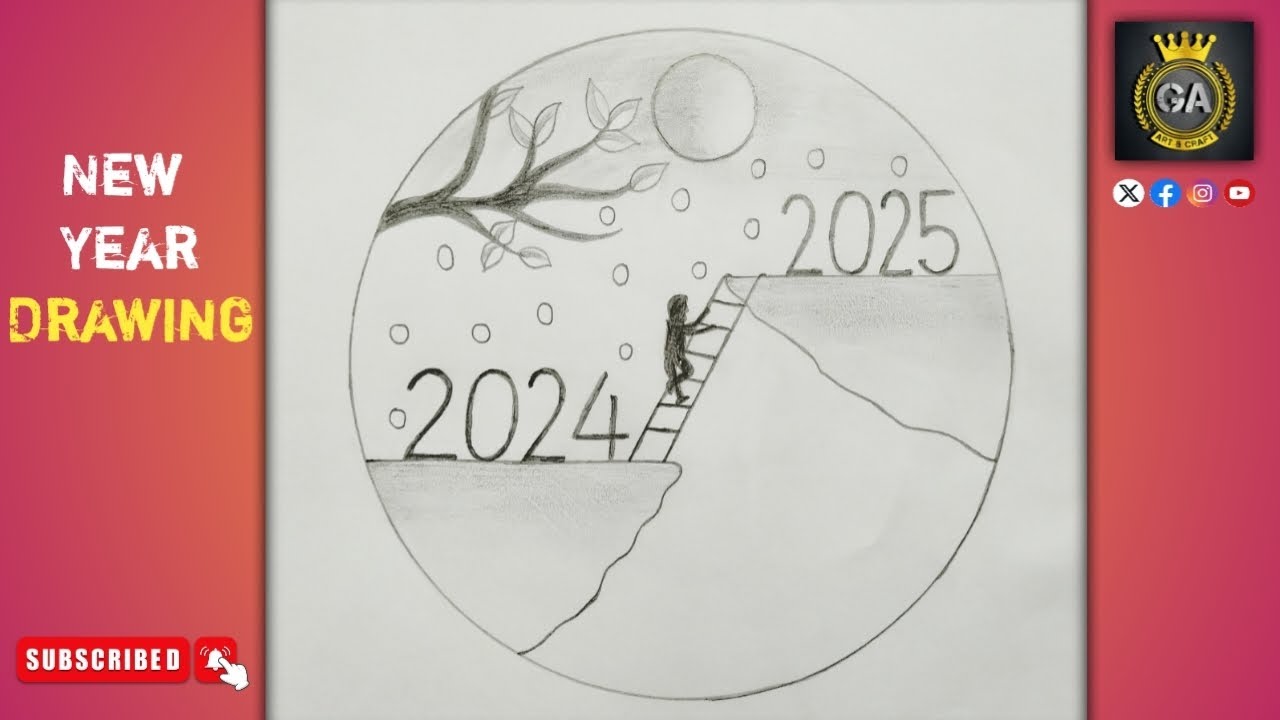 🪐Happy New year drawing 2025 New year drawing How to draw new year art ...