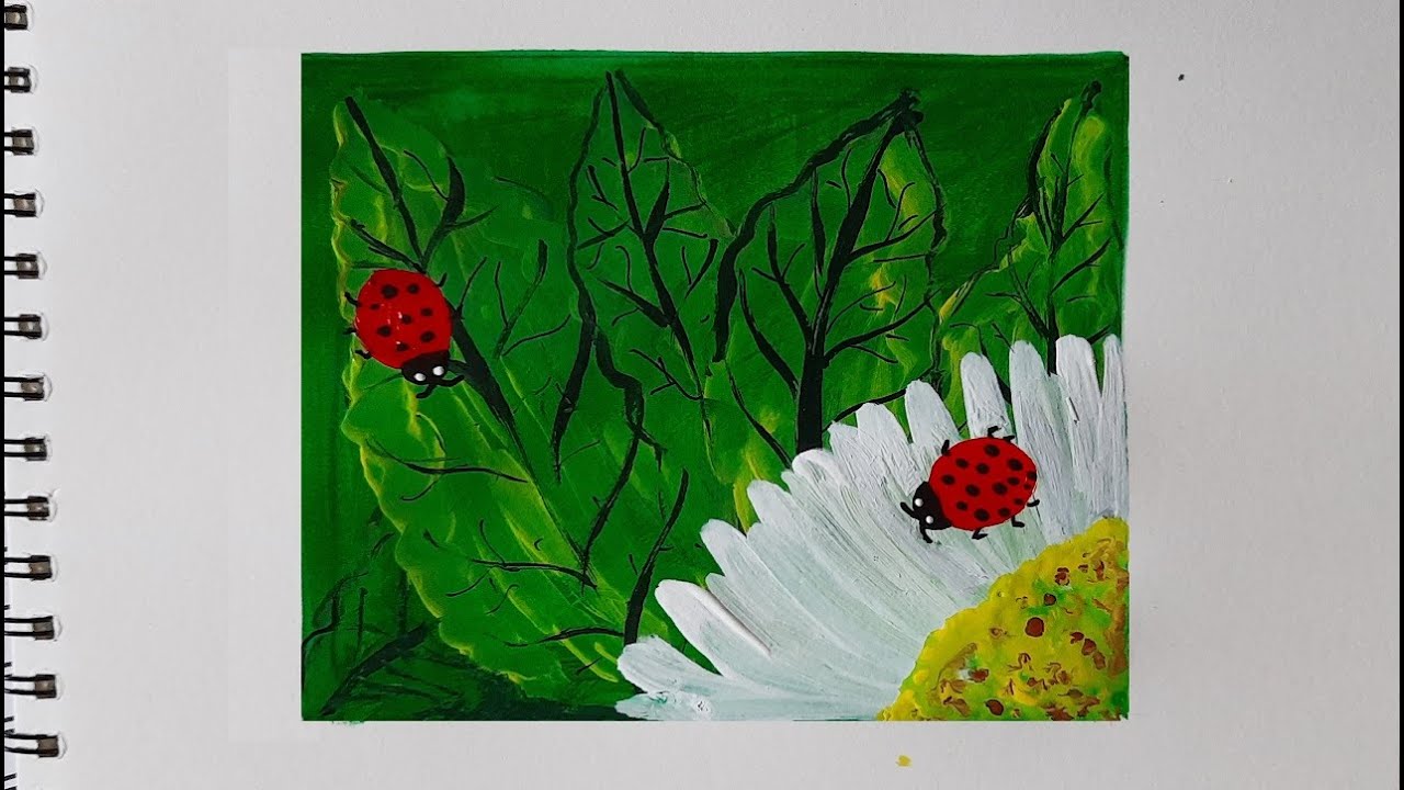 Ladybug on flower painting in acrylic paint | # ...