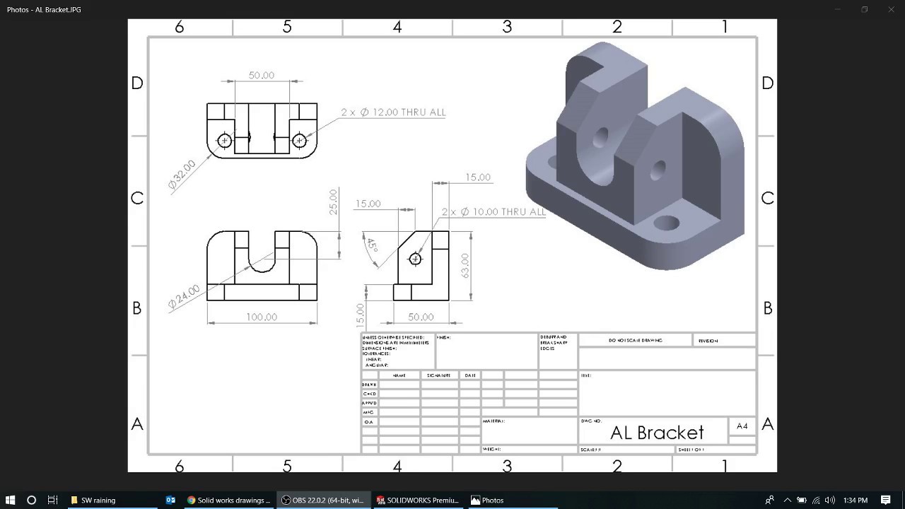 Simple Al bracket SolidWorks 2018 - YouTube