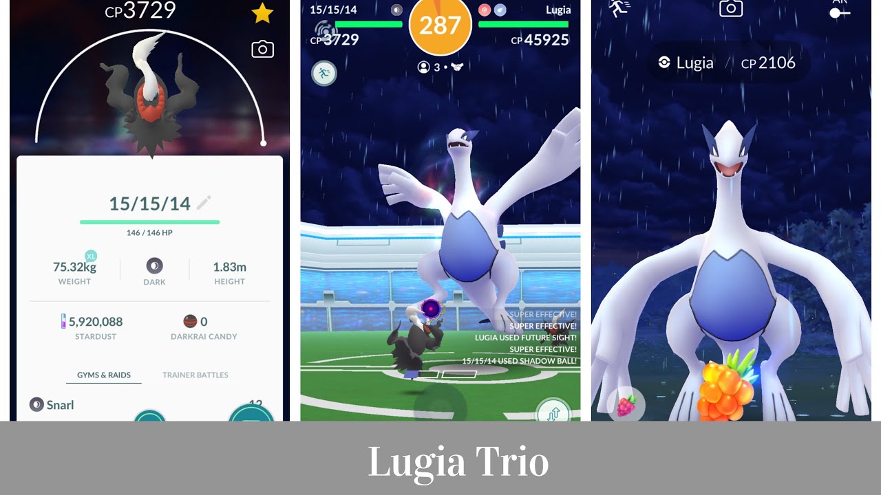 Lugia Trio with Darkrai no weather boost - YouTube