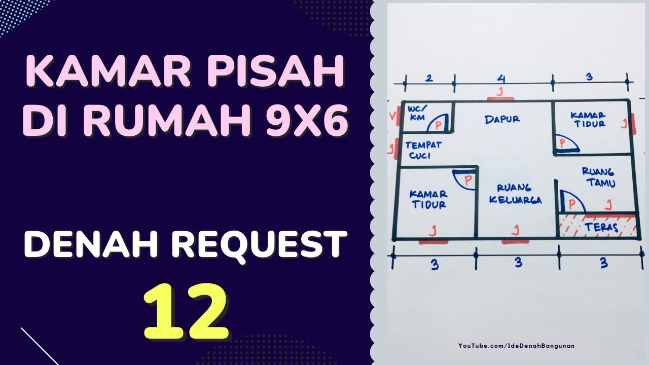 Denah Request 12 - Rumah 9x6 Meter 2 Kamar Pisah - YouTube