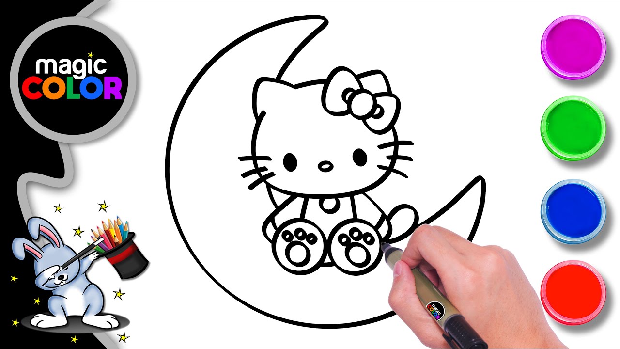 How to draw Hello Kitty on moon - Easy Draw Magic Color for kids ...