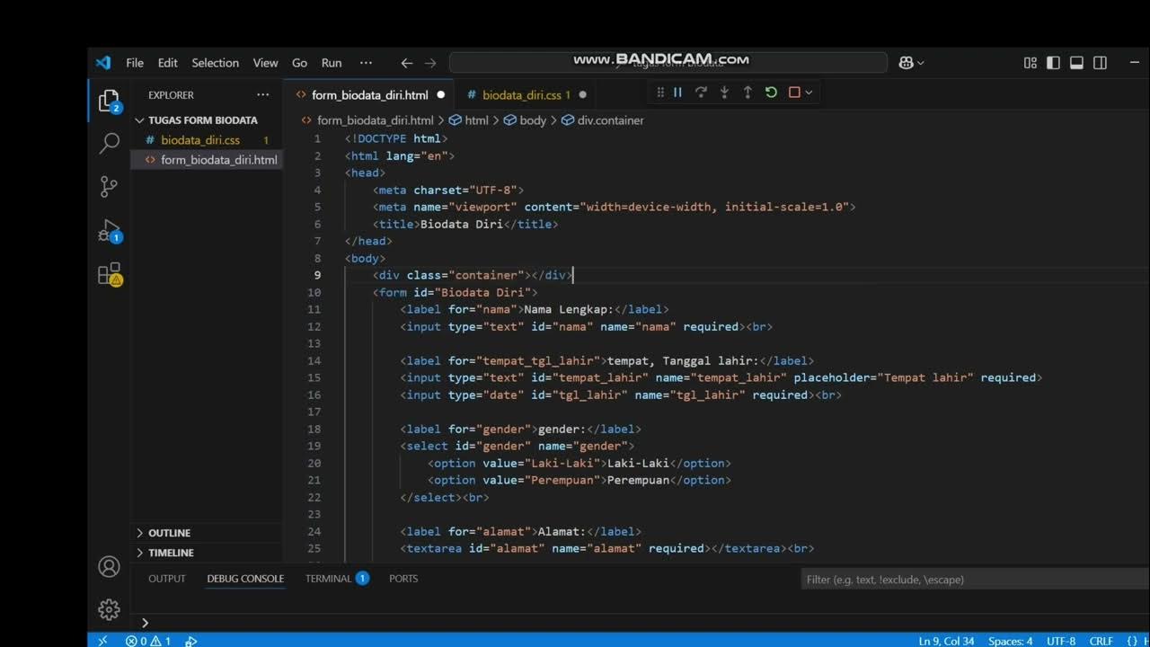 Pembuatan Form Biodata Diri Menggunakan HTML dan CSS - YouTube