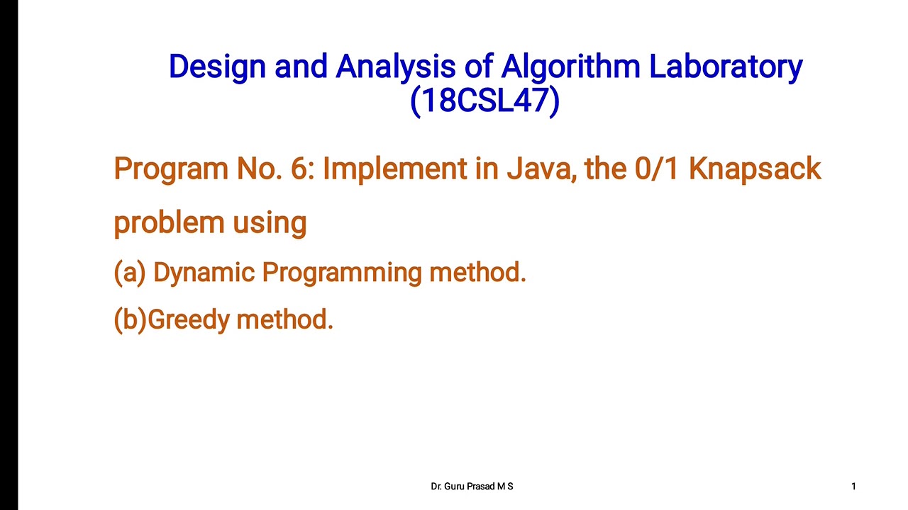 18csl47 Daa Lab Program No 6 Knapsackgreedy Method Youtube