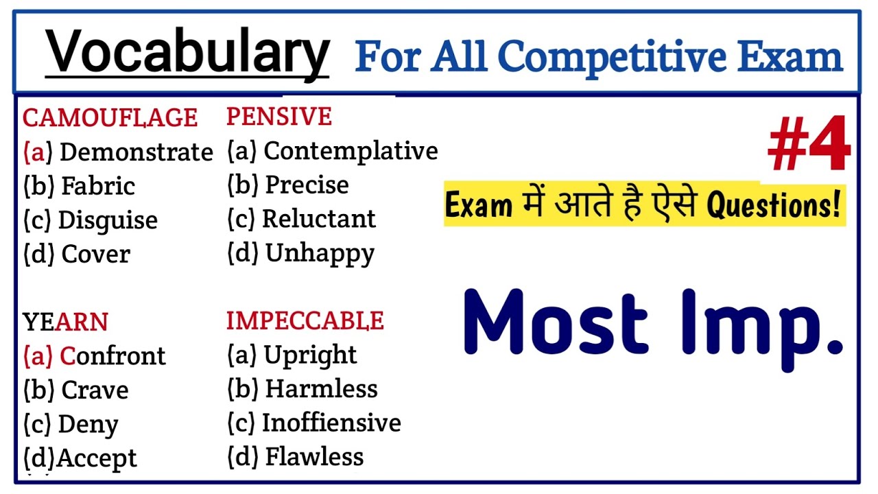 Vocabulary MCQ Practice Set- 4 | Most Important Vocabulary Exercise ...